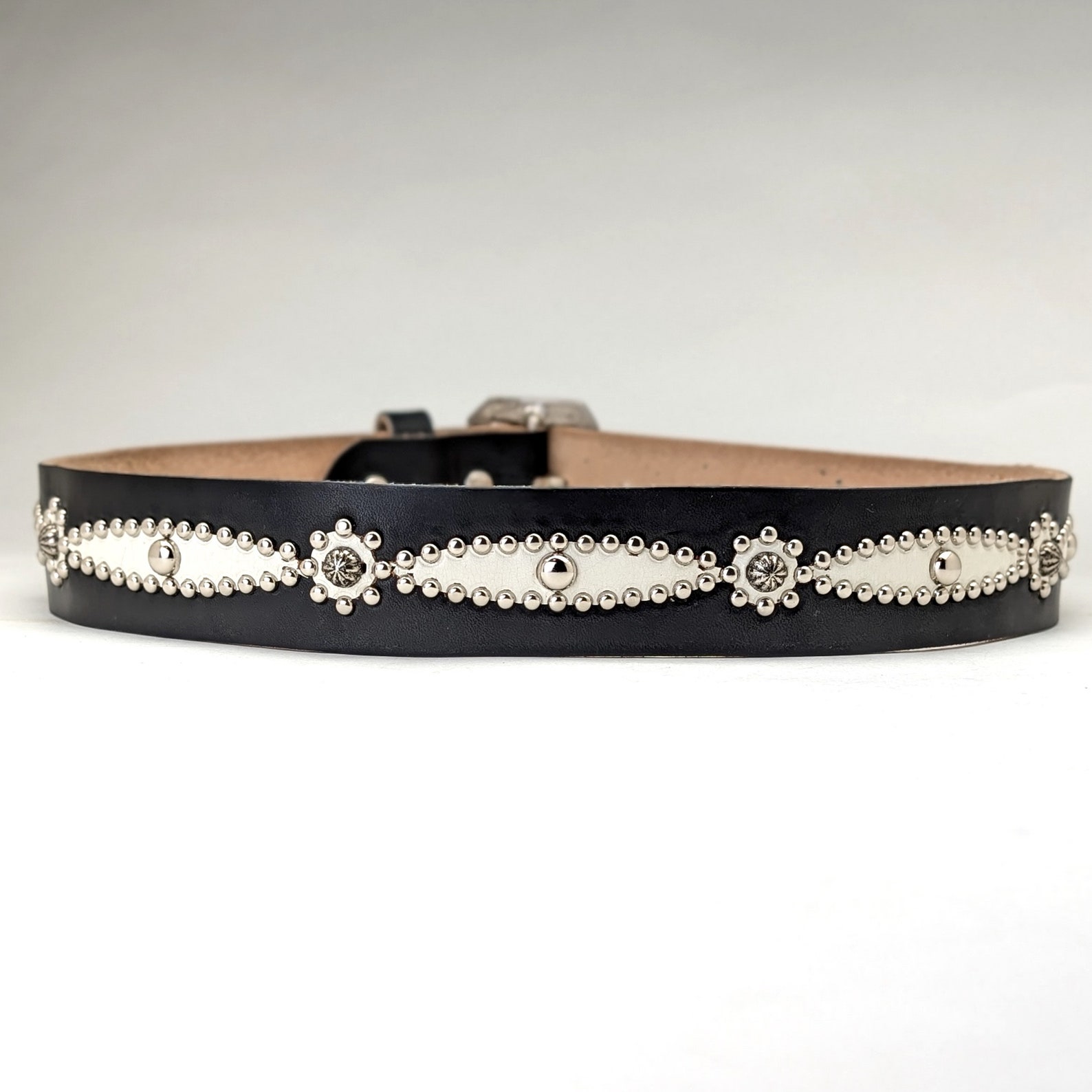 Handmade Black Leather Studded Belt Vintage Western Geometric Style ...