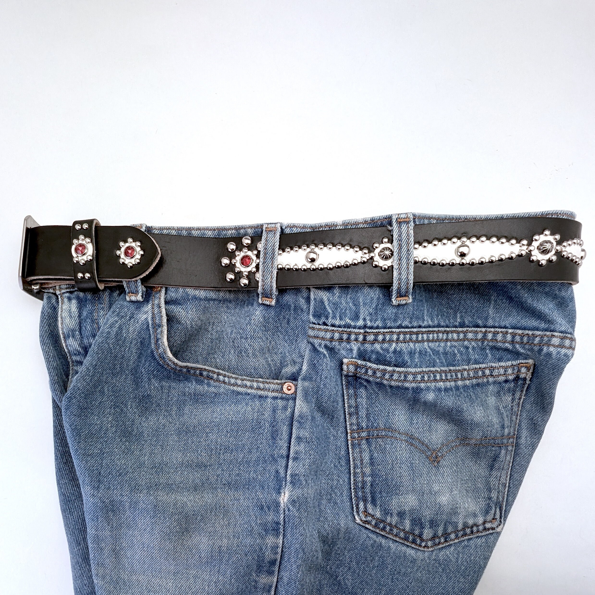 Handmade Black Leather Studded Belt Vintage Western Handmade Black Leather Studded Belt Vintage Western