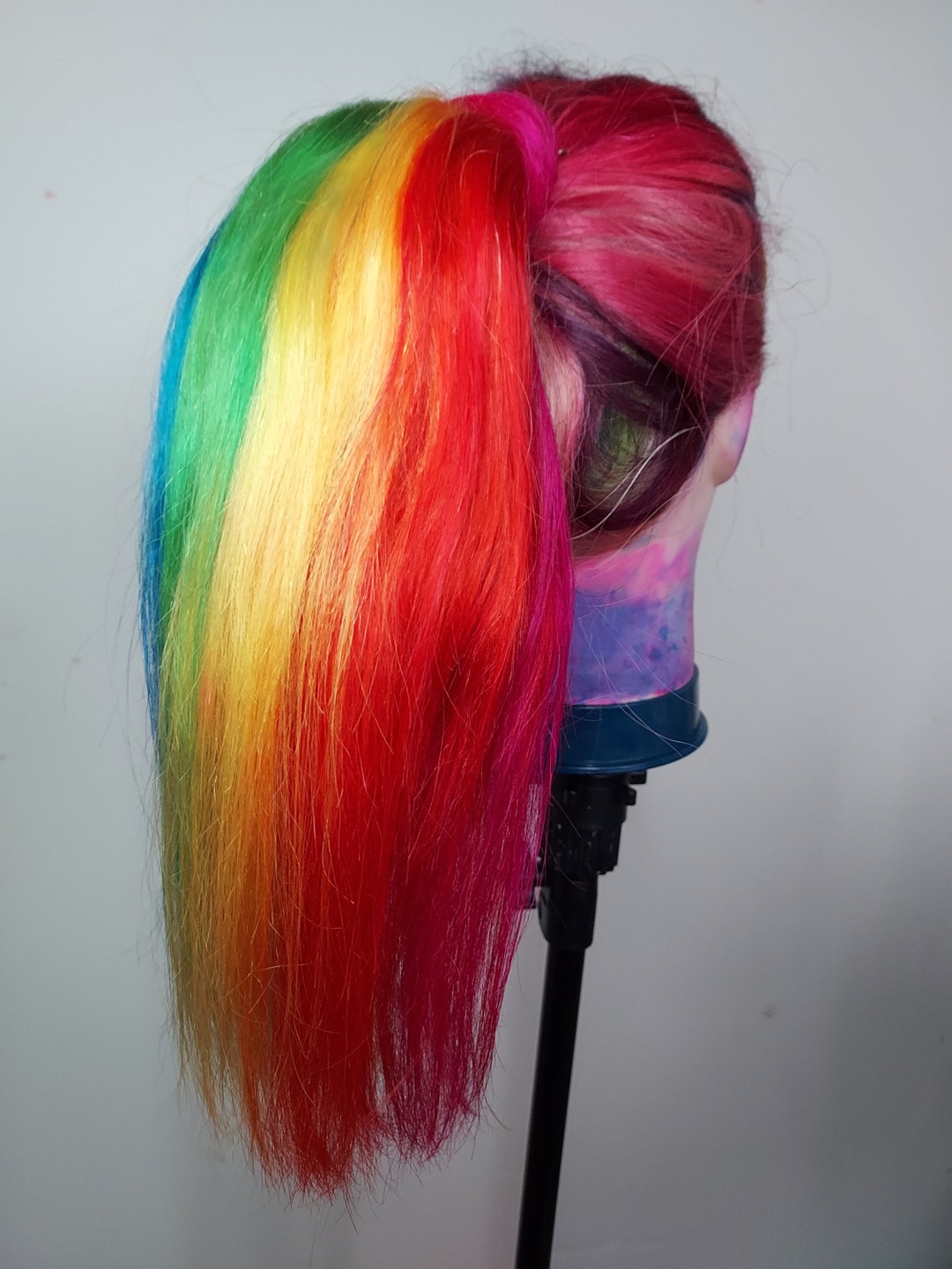 Hand Dyed Human Hair Rainbow Ponytail Extension 12 Long, Thick Weight ...
