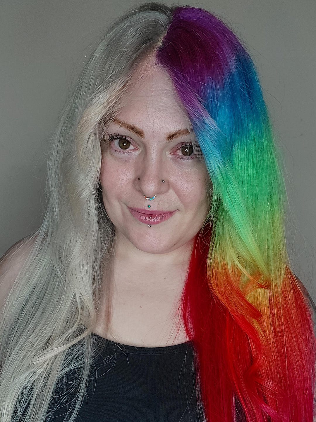 22 Human Hair Half Rainbow Half Silver Hand Dyed Wig 'sydney' 13x4 Lace ...