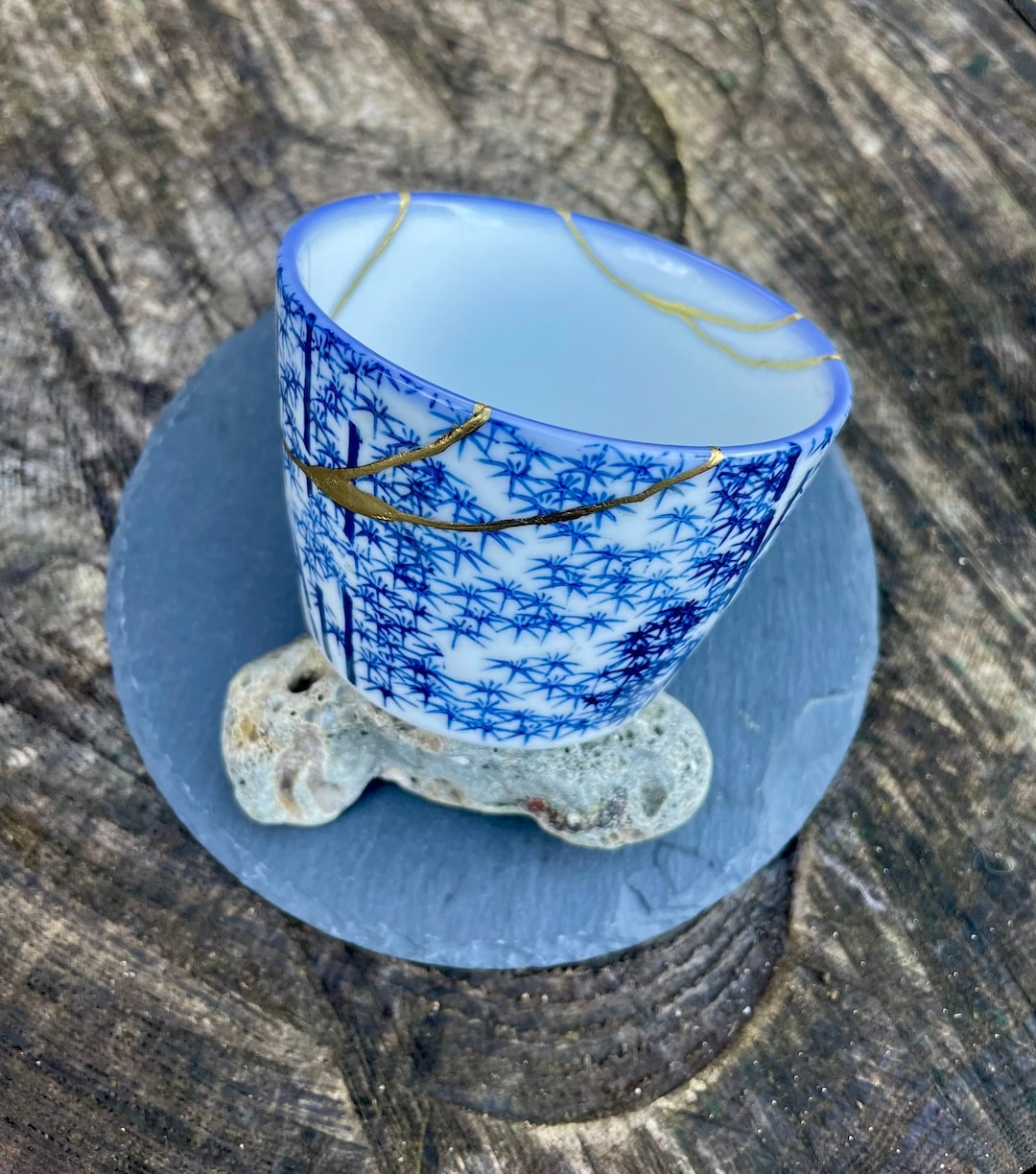 Kintsugi, Ceramic Cup With Bamboo Design - Etsy