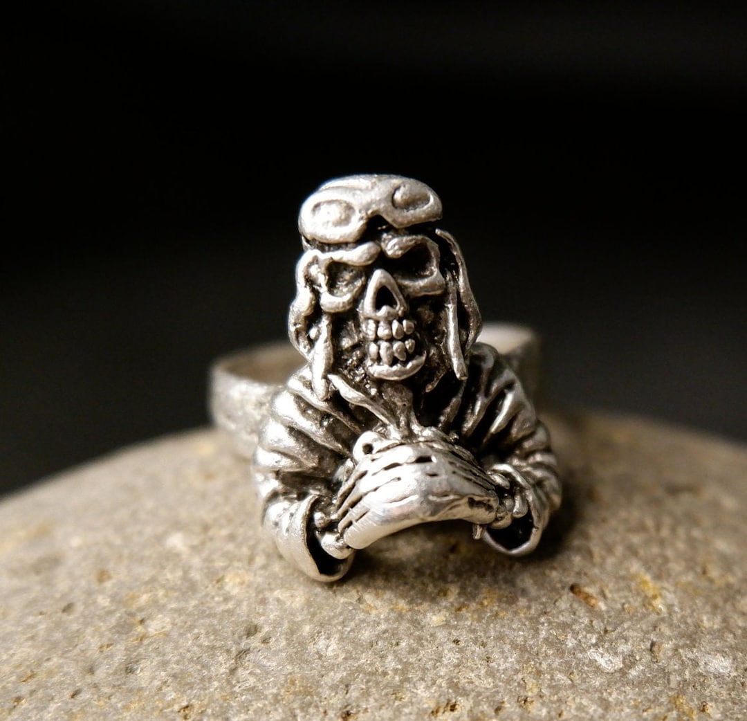 Skull Pilot Ring: Sterling Silver Plated Aviator Ring - Etsy