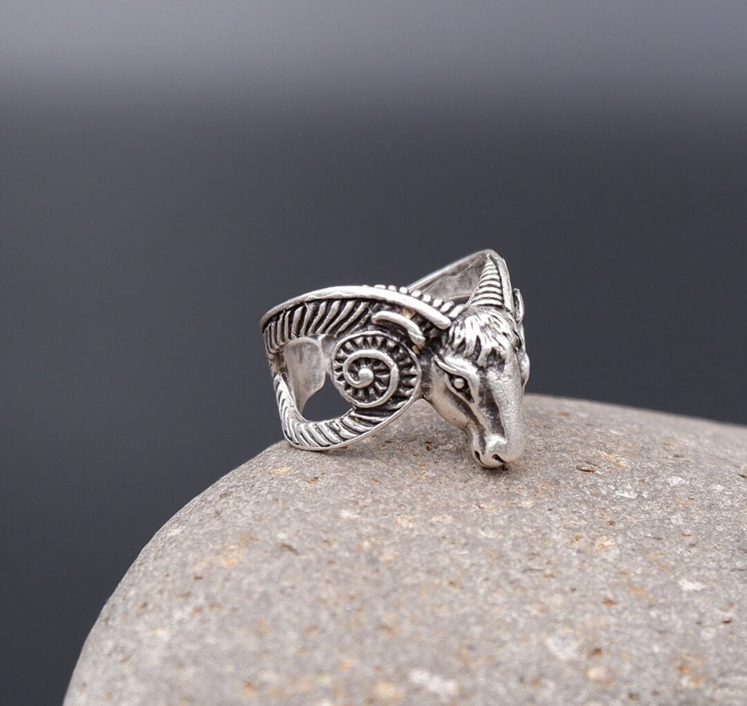 Sterling Silver Plated Ram Horn Ring: Adjustable Aries Zodiac Jewelry - Etsy