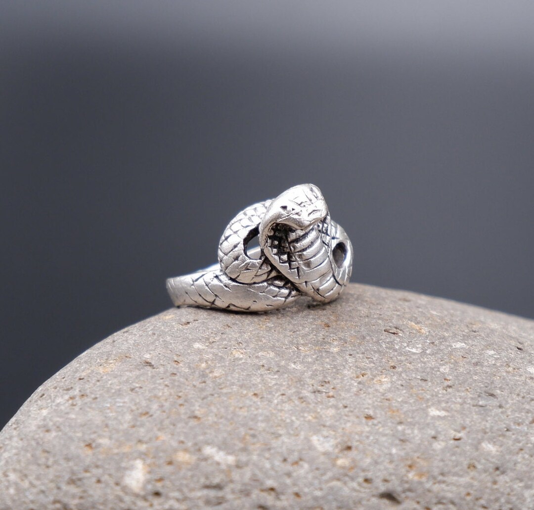 Sterling Silver Plated Cobra Ring: Adjustable Gothic Snake Statement ...