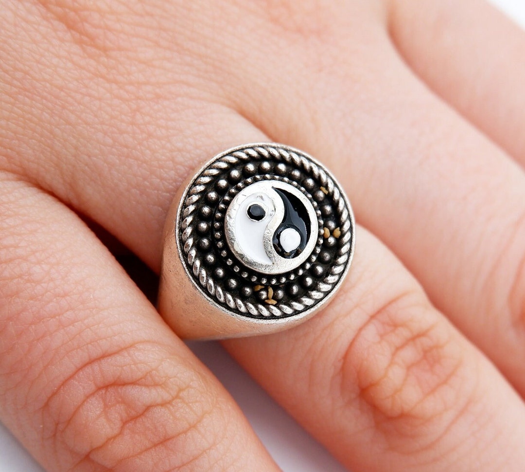 Handmade Yin Yang Signet Ring: Sterling Silver Plated Adjustable ...