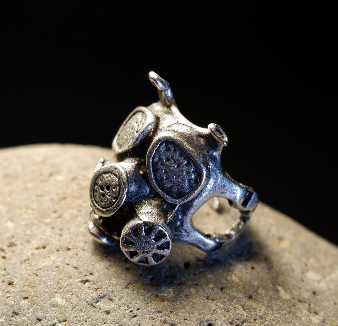 GAS MASK RING Rings for Men Mask Ring Silver Handmade Stalker Mask Ring ...