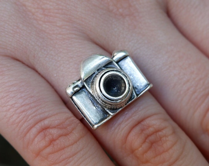 Camera Ring. Antique Silver Camera Ring. Adjustable Ring. Friendship ...