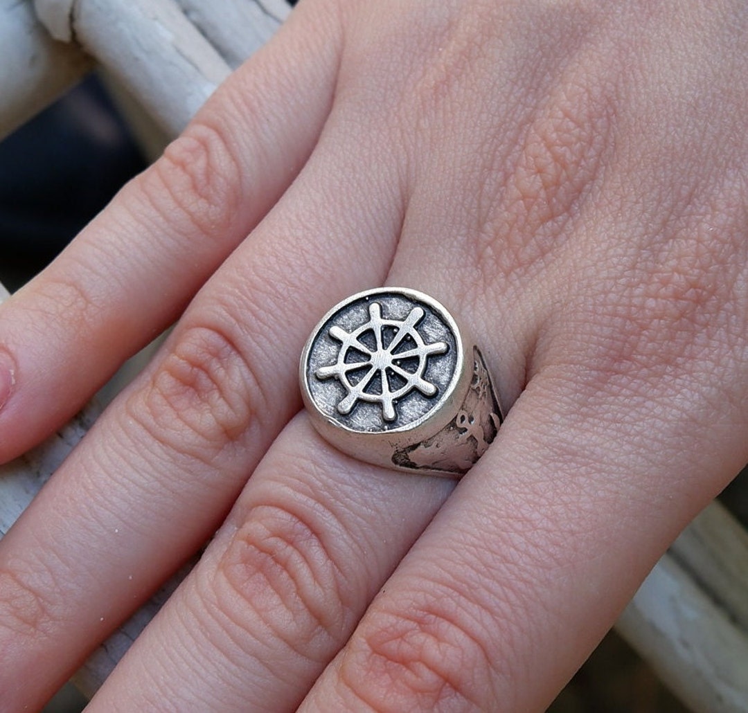 Sterling Silver Plated Ship Wheel Ring: Adjustable Nautical Jewelry - Etsy