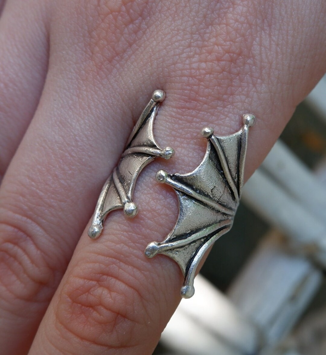 Bat Wing Ring: Sterling Silver Plated Adjustable Gothic Ring - Etsy