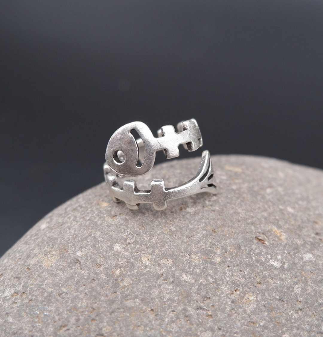 Oxidized Sterling Silver Plated Fishbone Ring: Adjustable Statement ...