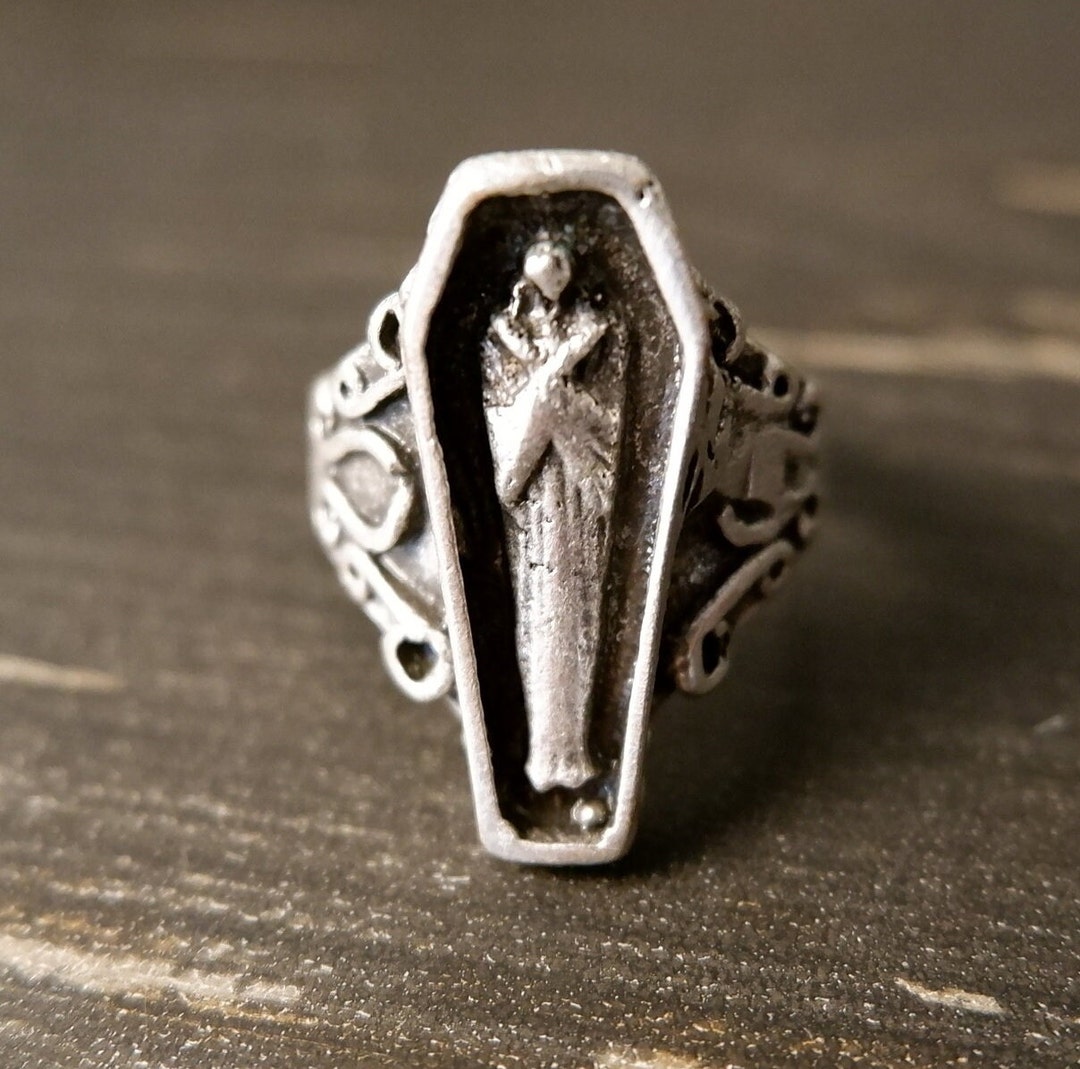 Gothic Mummy Coffin Ring: Sterling Silver Plated Adjustable Statement ...