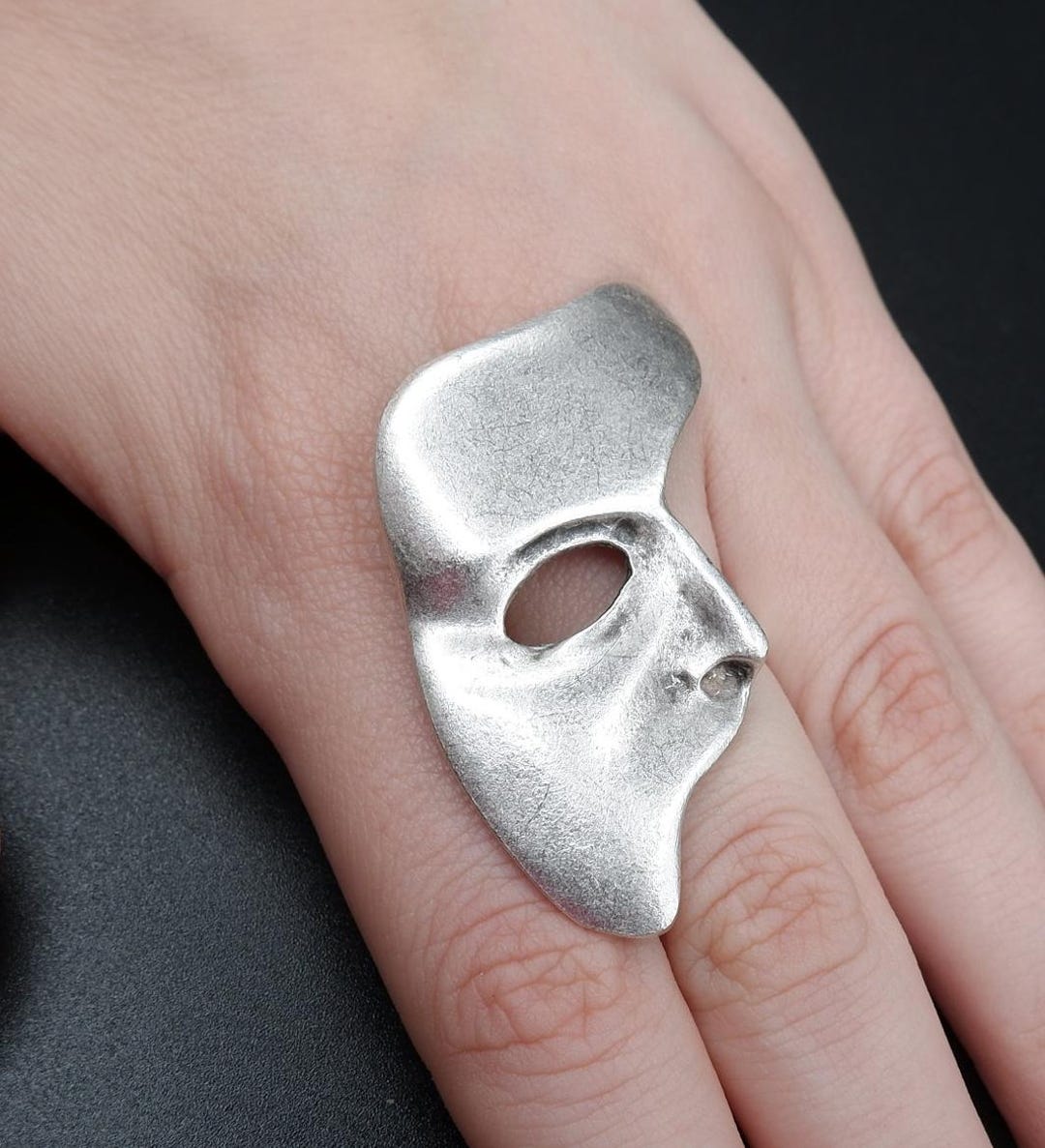 Large Mask Ring: Silver Plated Brass Adjustable Statement Ring - Etsy