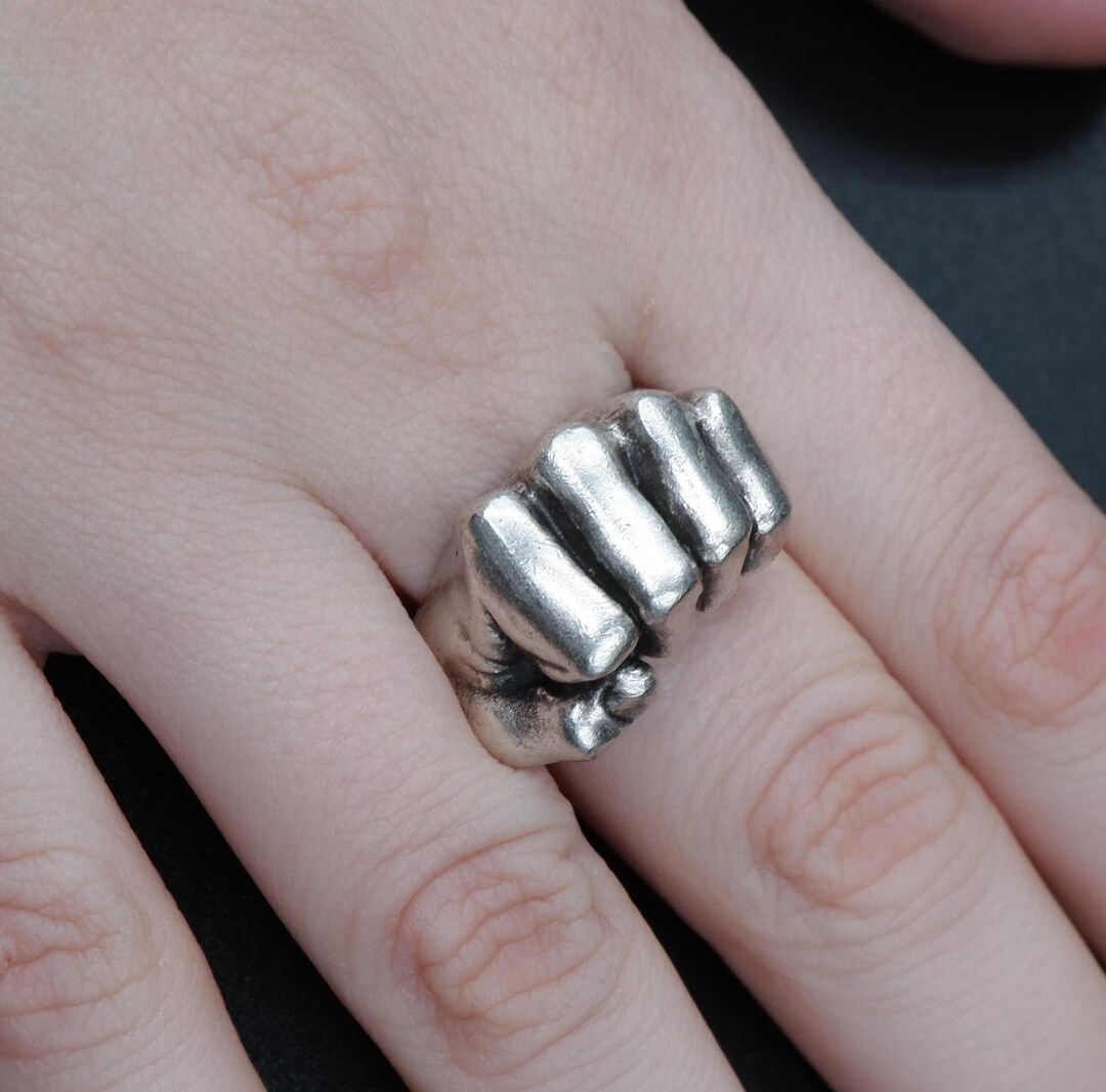 Oxidized Sterling Silver Plated Brass Punch Ring - Adjustable Statement ...