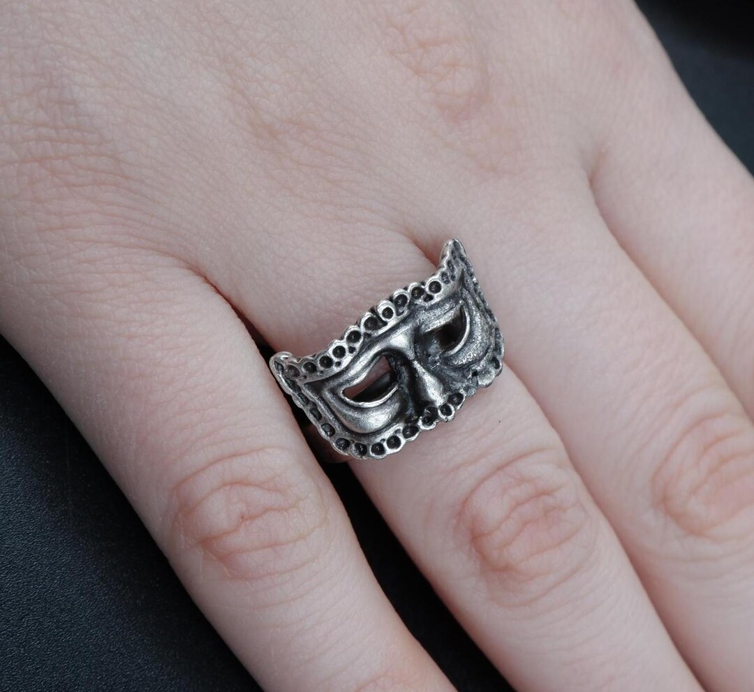 Vintage Mask Face Ring: Adjustable Sterling Silver Plated Brass - Etsy