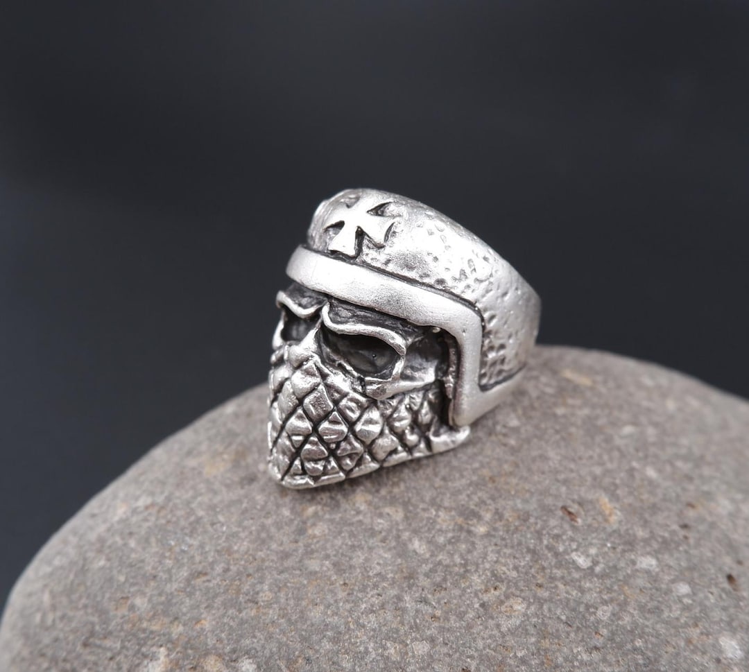 Sterling Silver Plated Skull Biker Ring: Adjustable Statement Ring - Etsy
