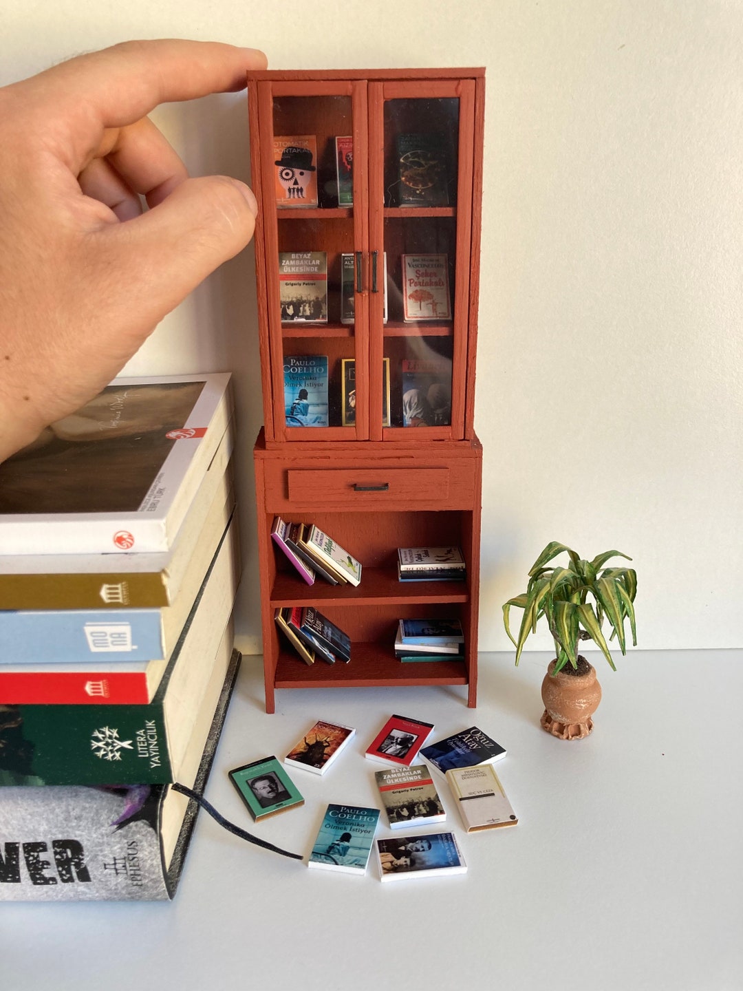 Miniature Bookshelf, Miniature Book, Dollhouse Miniature Bookshelf- Book Nook, Miniature ...