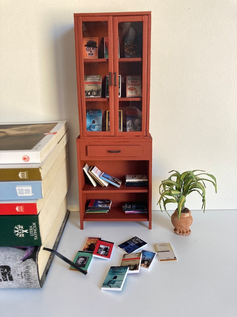 Miniature Bookshelf, Miniature Book, Dollhouse Miniature Bookshelf Book ...