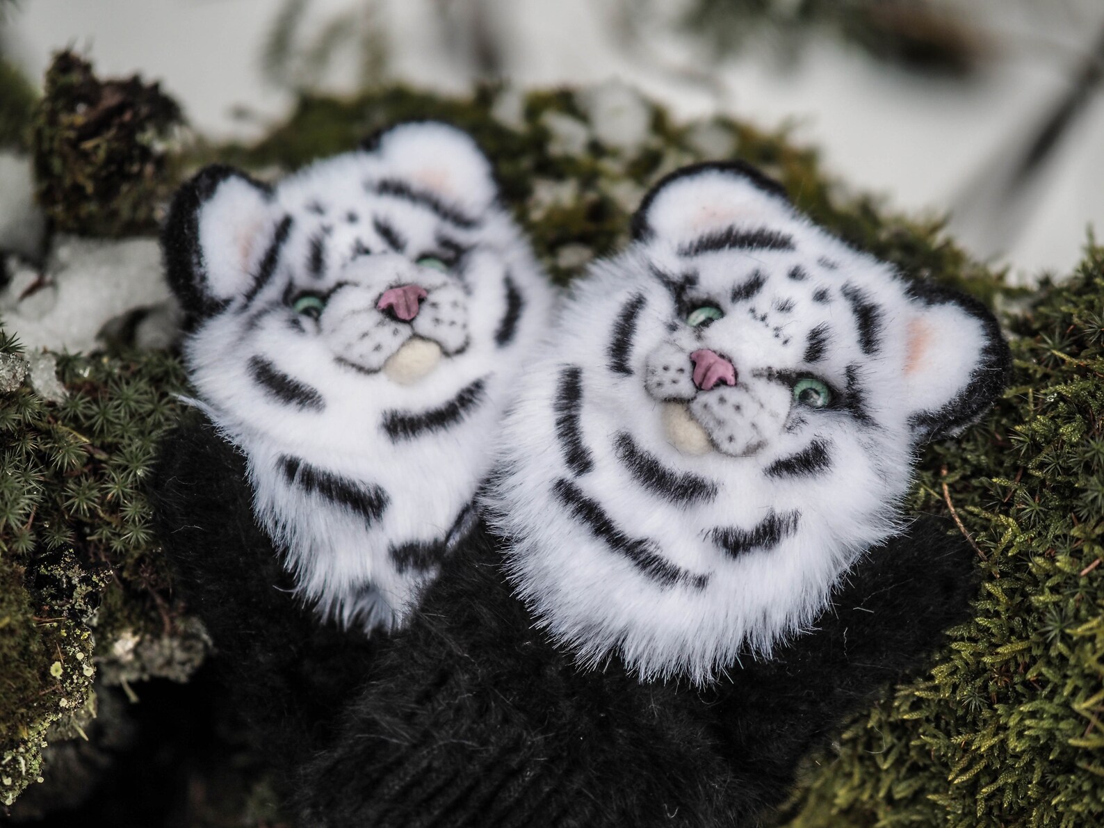 TIGER MITTENS, Applique Mittens, White Tiger, Handmade Gift, Winter ...
