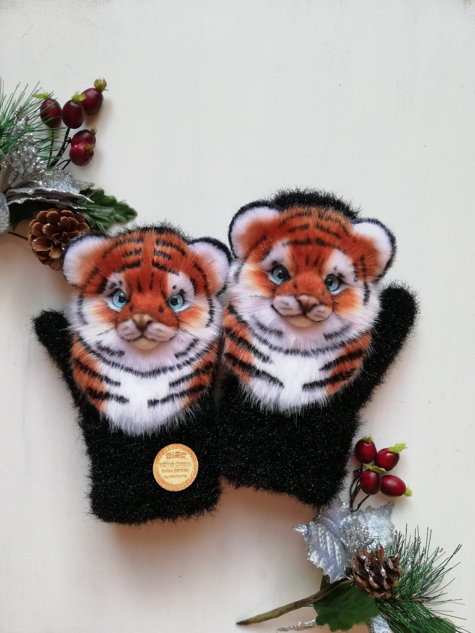 TIGER MITTENS, Applique Mittens, White Tiger, Handmade Gift, Winter ...