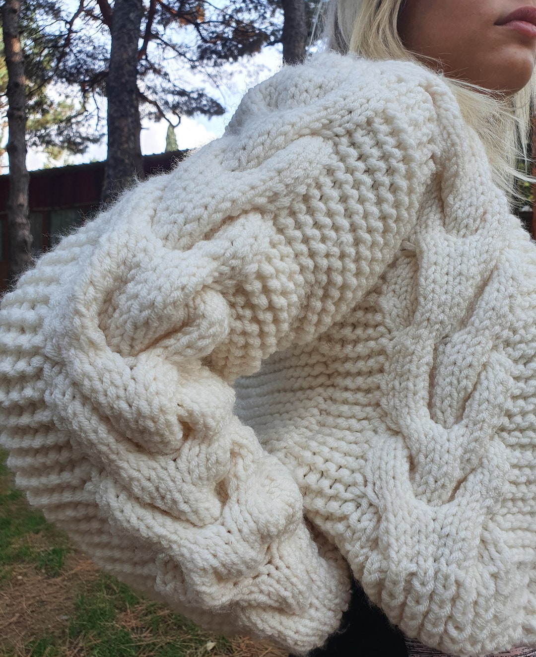 Chunky Knit Crop Cardigan: Hand-knitted Bulky Cable Sweater, Gift for ...