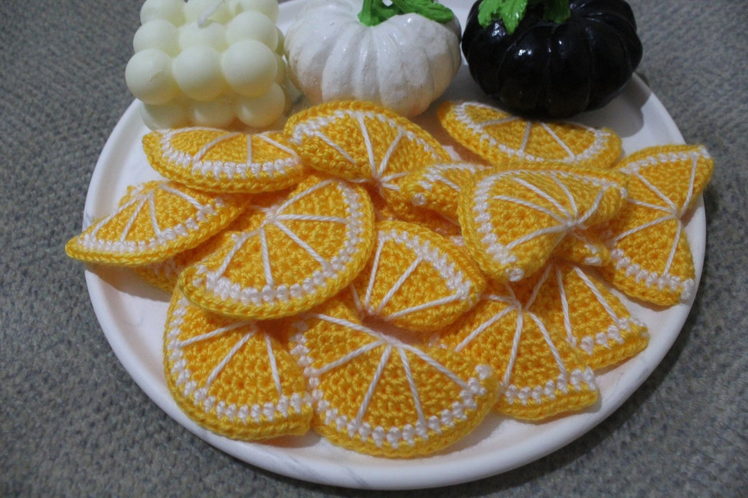 Lemon Bag Charm, Crochet Lemon Slice Appliqué, Handmade Citrus Keychain ...