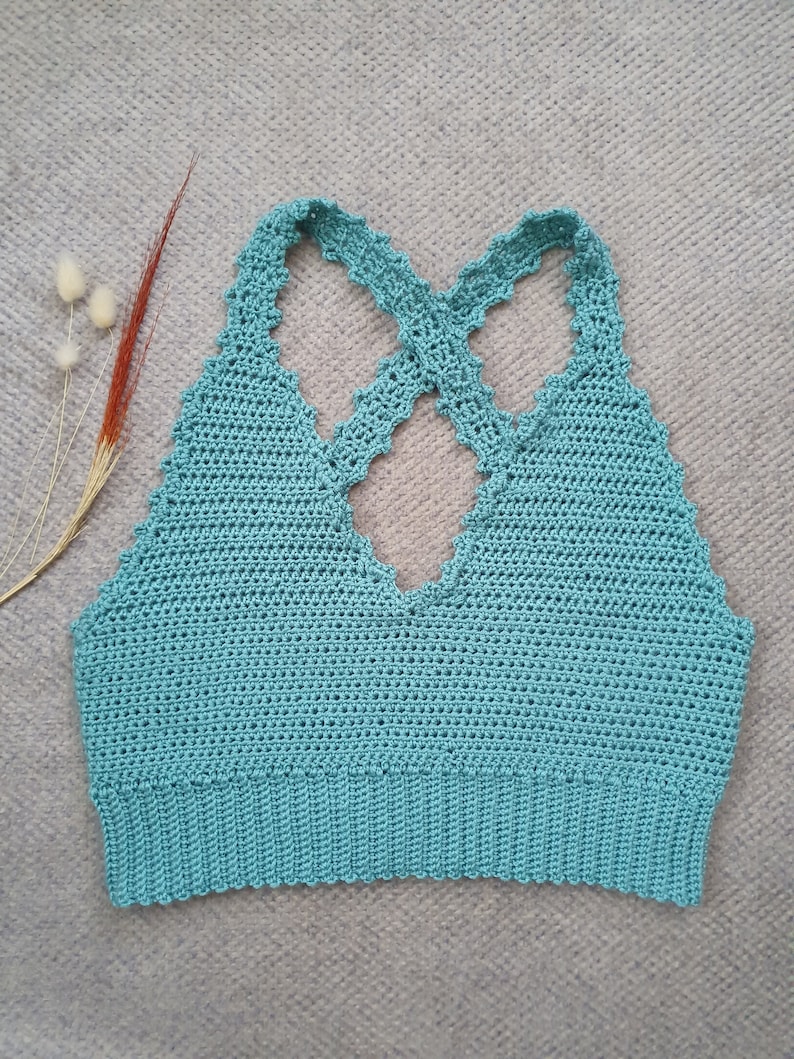 Blue Crochet Bustier Blouse Hand Knitted Bralette Cross Etsy