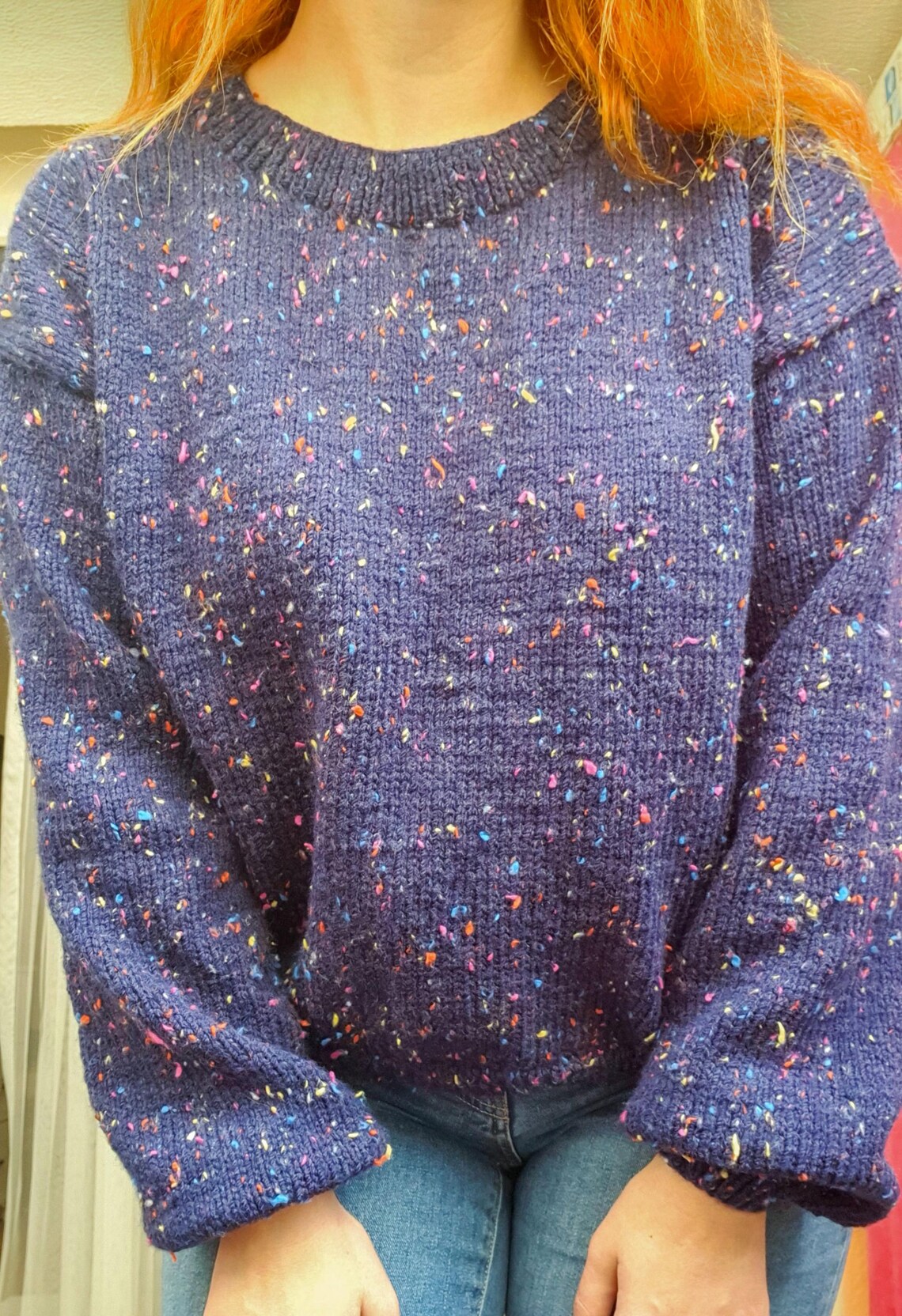 Hand Knitted Chunky Sweater, Navy Blue Long Sleeve Soft Knit Top ...