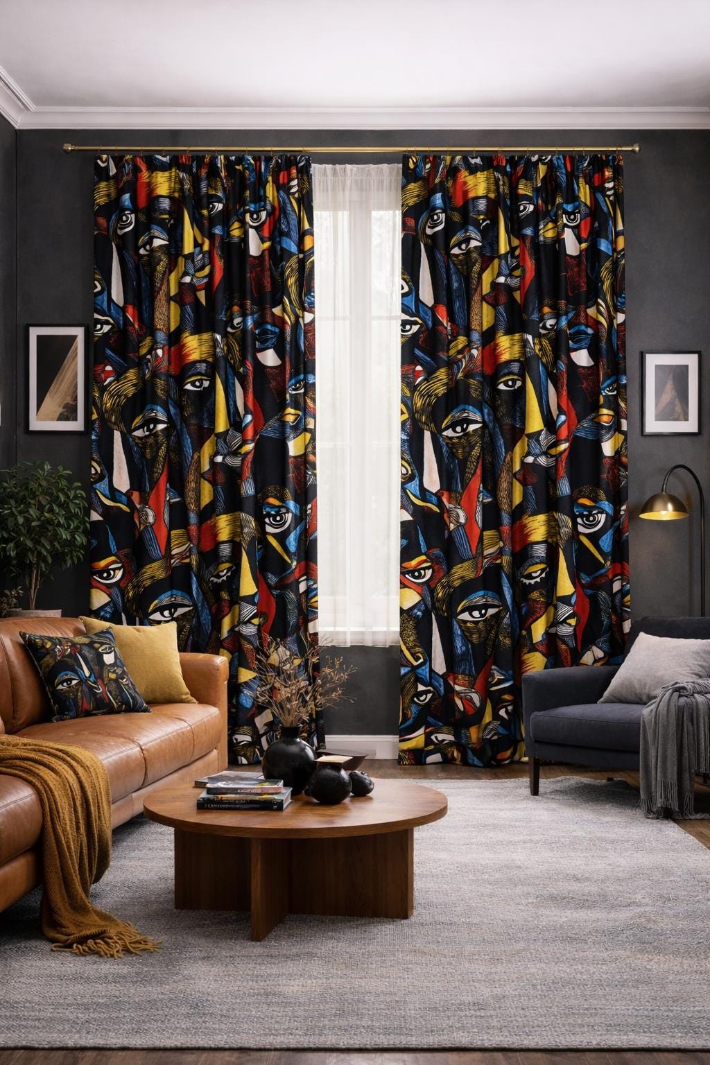 Abstract Face Curtains, Funky Pop Art Window Panels, Artistic ...
