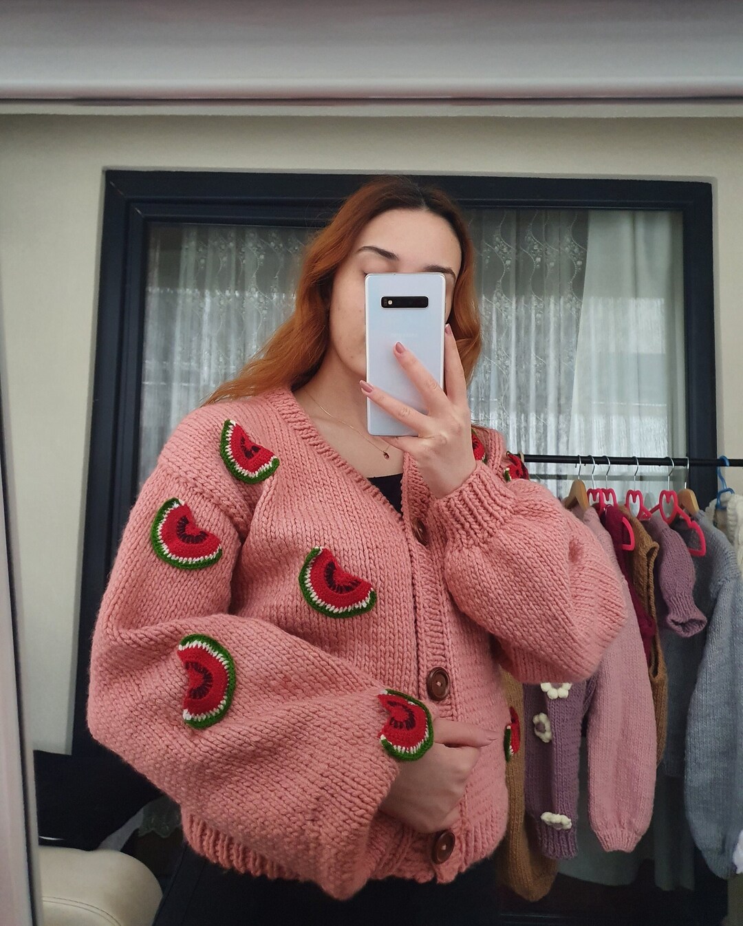 Handknit Watermelon Cardigan, Fluffy Knit Watermelon Sweater, Oversized ...