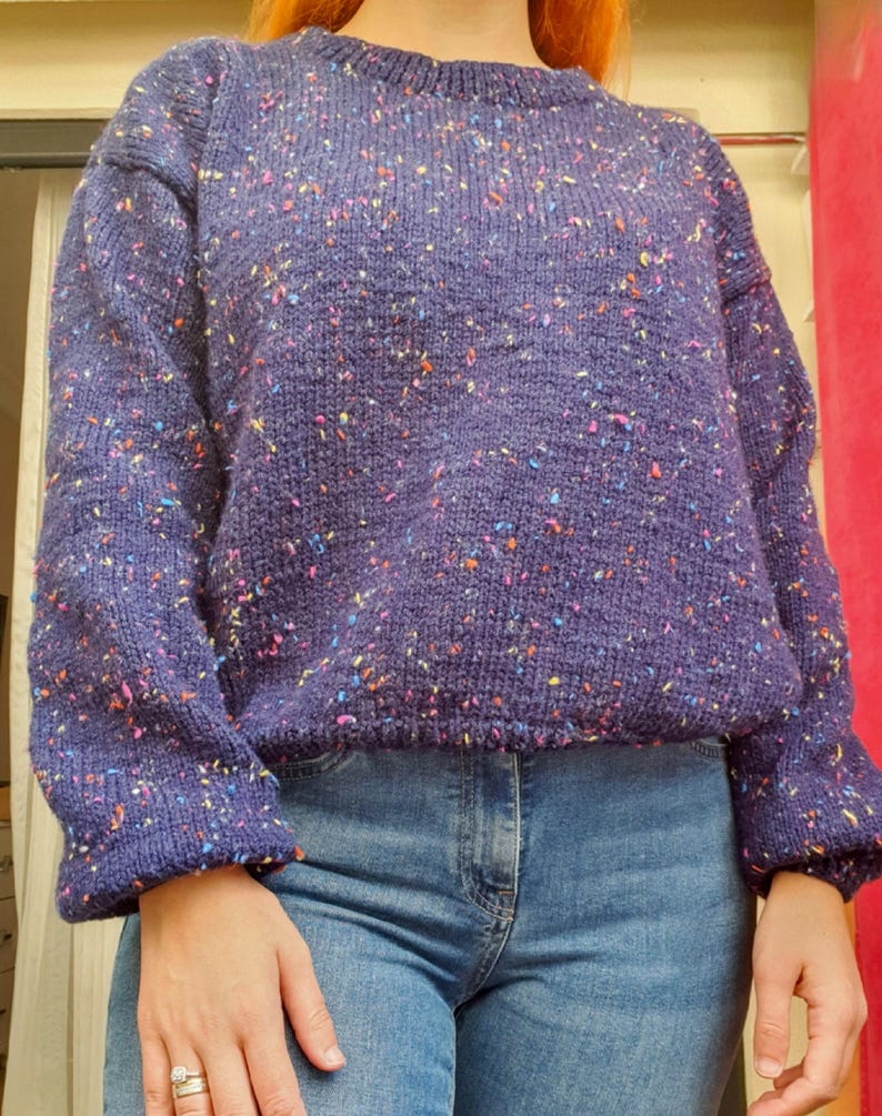 Hand Knitted Chunky Sweater, Navy Blue Long Sleeve Soft Knit Top ...