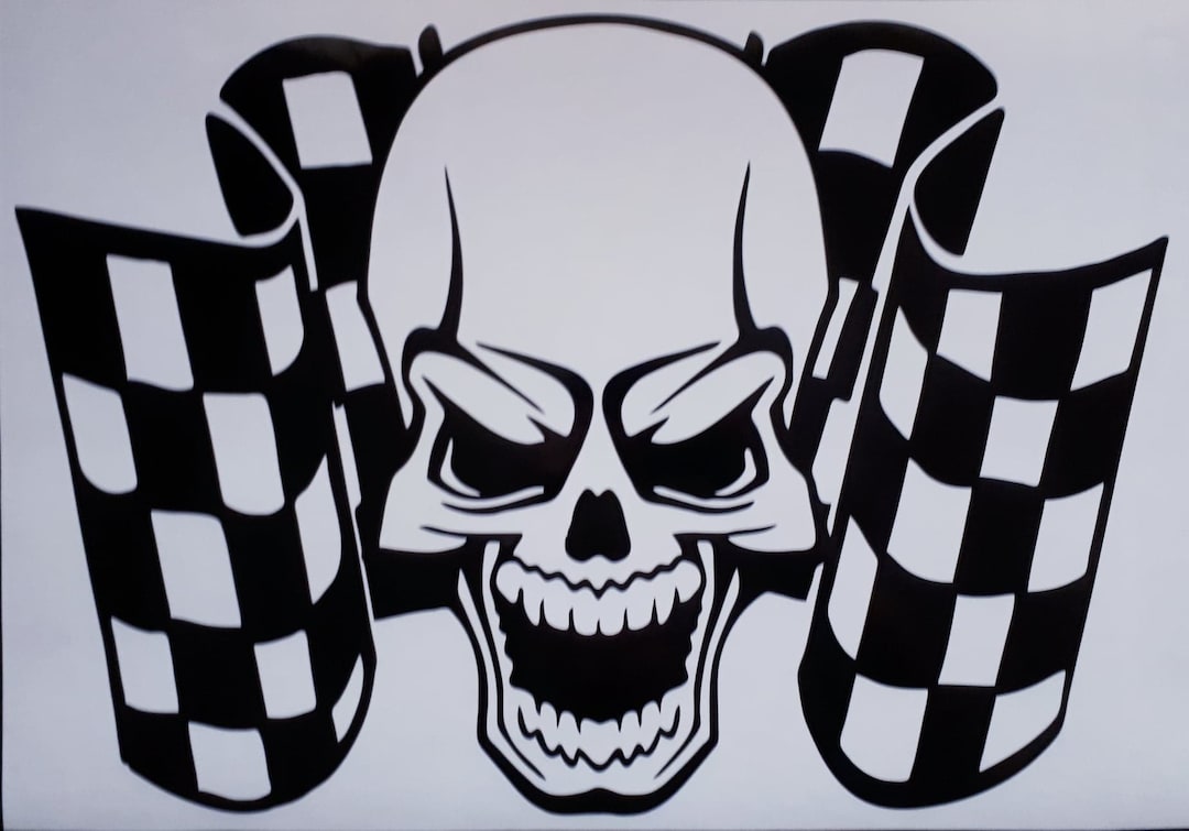 Skull Decal Race Rally Racing Flags Skull Car Bonnet Side Sticker Decal ...