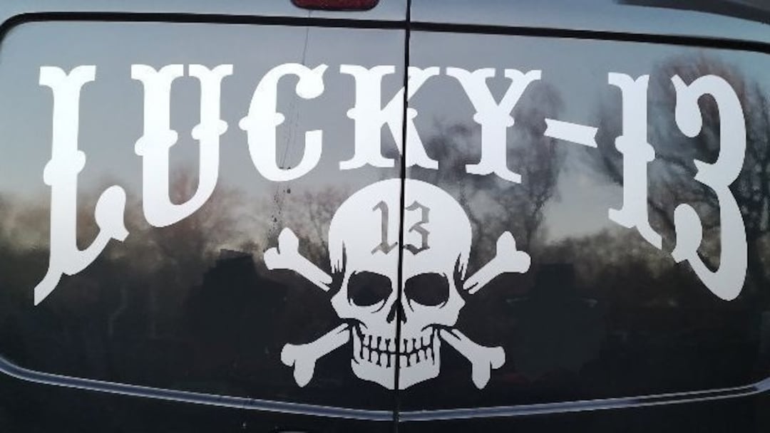 Large Lucky 13 Skull Bones Car Bonnet Side Sticker Decal Wall Art Van ...