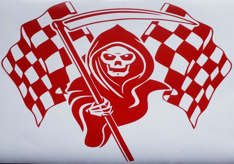 Grim Reaper Race Rally Racing Flags Skull Car Bonnet Side Sticker Decal ...