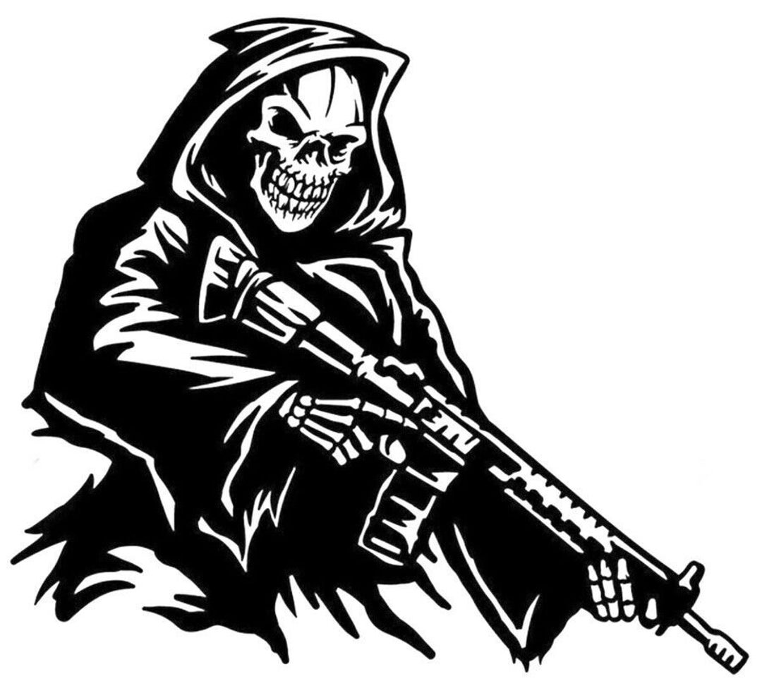 Grim Reaper Ak47 Machine Gun Skull Bones Car Bonnet Side Sticker Decal ...