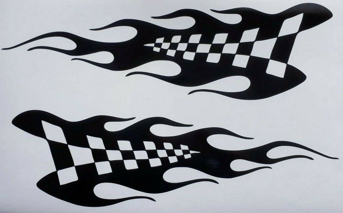 Car Flames Decal Racing Flag Sticker Pair for Left and Right Side Car ...