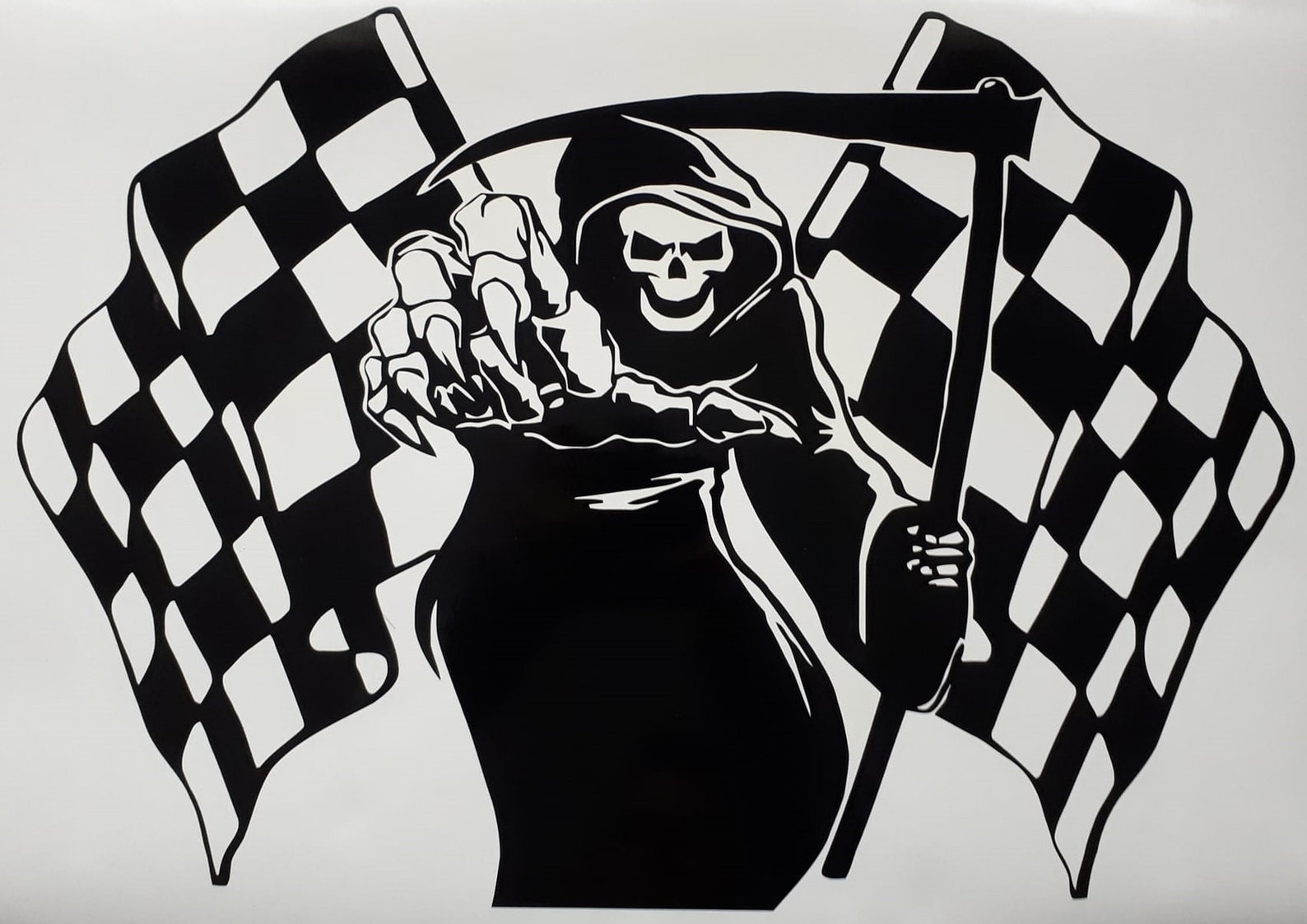 Grim Reaper Racing Flags Skull Car Bonnet Side Sticker Decal Wall Art ...