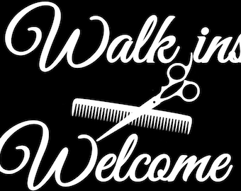 Walk Ins Welcome Barber Shop Window Door Wall Art Decal Vinyl Graphic ...