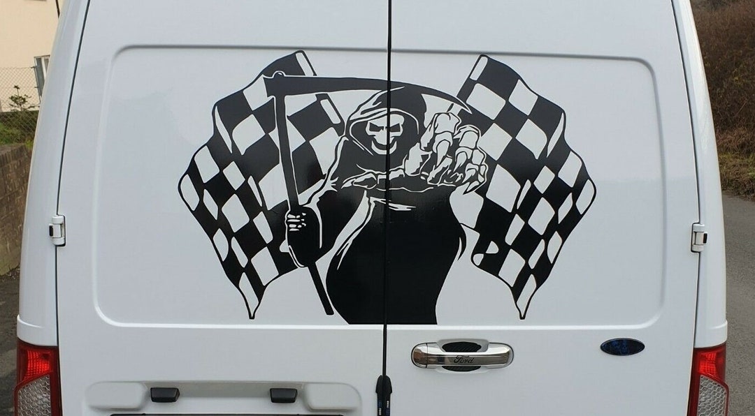 Grim Reaper Race Rally Racing Flags Skull Car Bonnet Side Sticker Decal ...