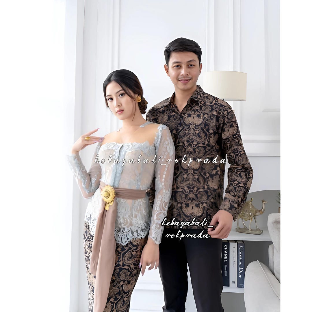 Kebaya Couple Set | Indonesian Women Kebaya Dress and Men's Batik Shirt ...