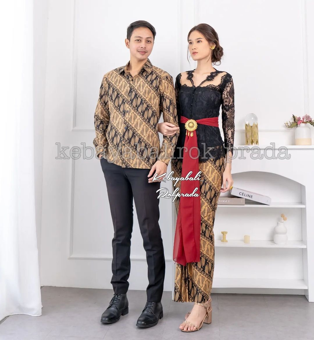 Couple Set | Full Set of Kebaya Dress and Men's Batik Shirt, Sarimbit ...