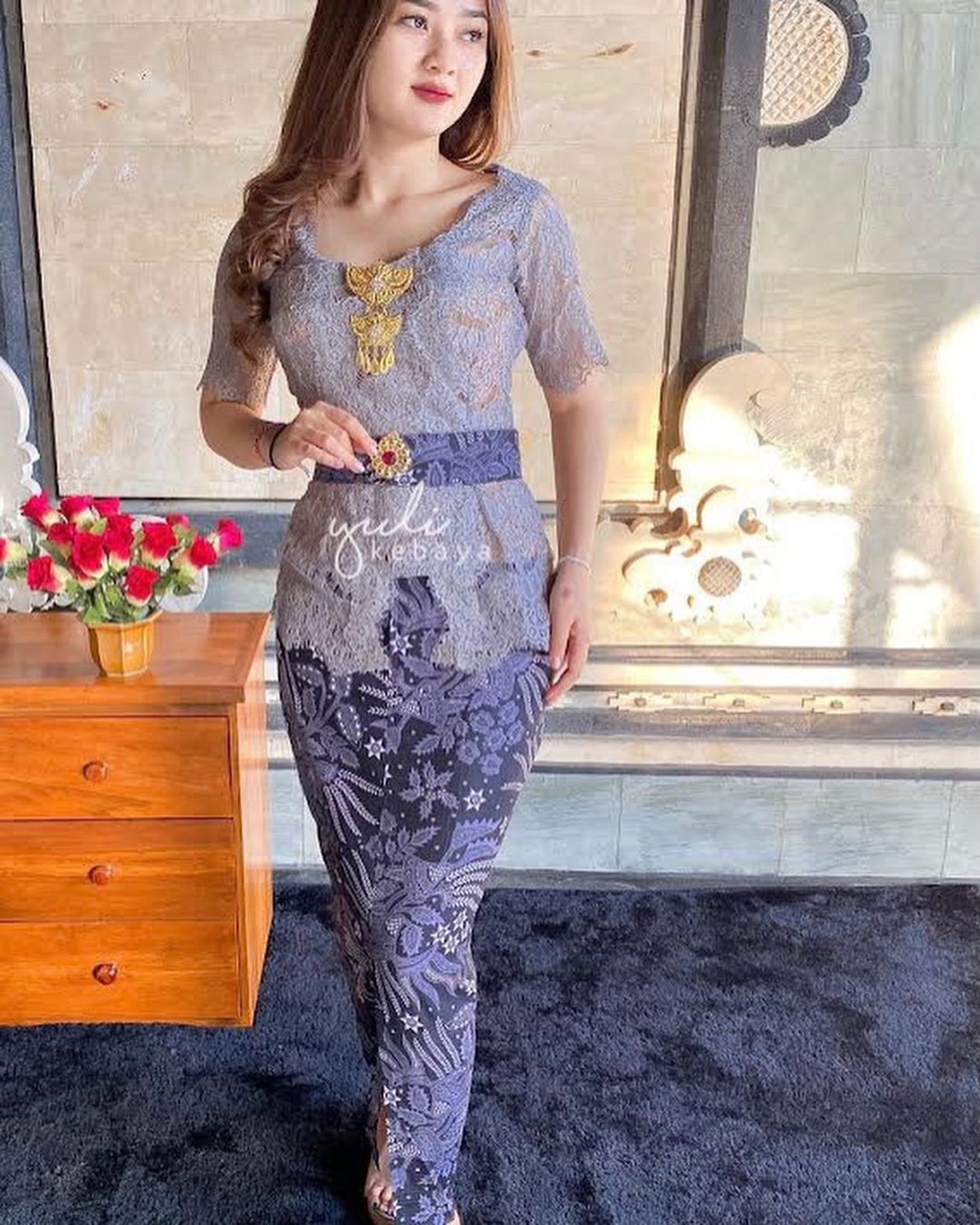 Kebaya Dress Complete Set for Wedding or Formal Event Made of Brocade ...