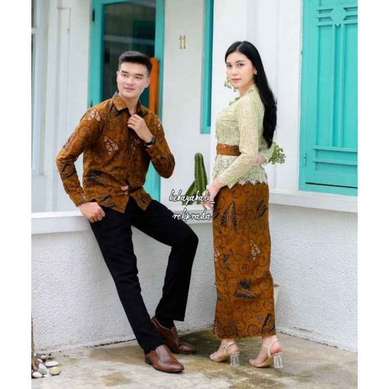 Couple Set | Full Set of Kebaya Dress and Men's Batik Shirt, Batik ...