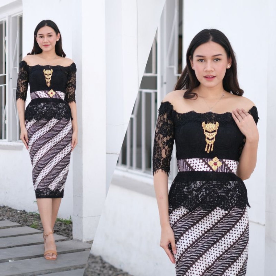 Off Shoulder Brocade Batik Kebaya Dress - Etsy