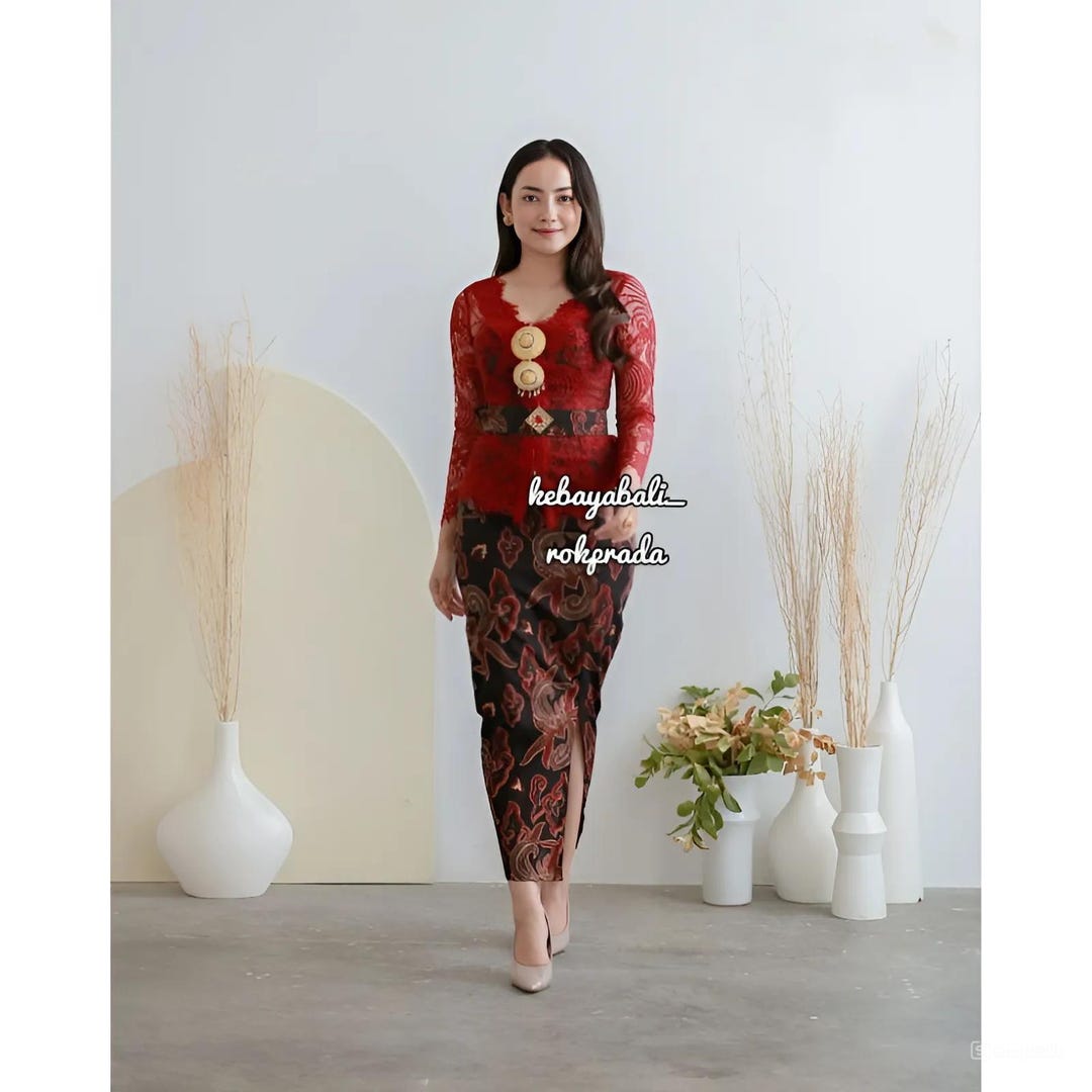 Modern Maroon Kebaya Dress | Complete Set for Weddings, Formal Events ...