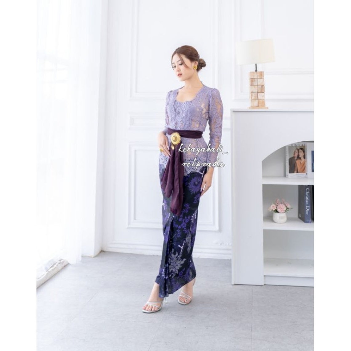 Couple Set, Full Set of Kebaya and Men's Batik Shirt, Light Purple and ...