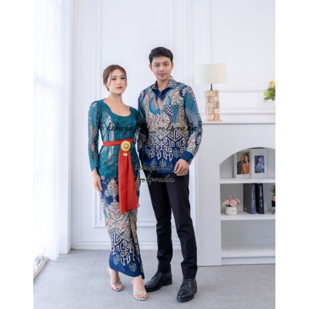 Batik Couple Set – Teal Blue Kebaya & Men’s Shirt - Etsy
