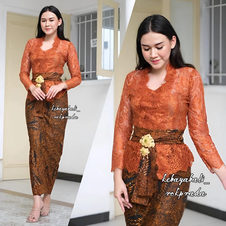 Kebaya Kleid | Komplett-Set | für Hochzeiten oder formelle Anlässe |, aus Brokat und Batik Stoff ...