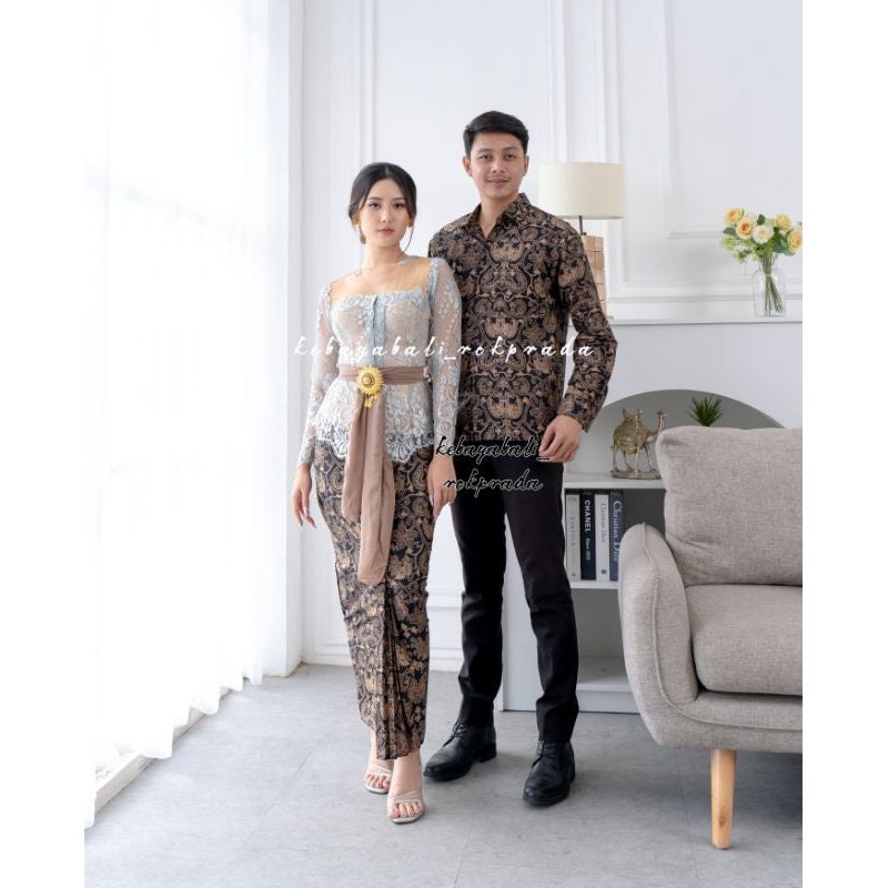 Kebaya Couple Set Indonesian Women Kebaya Dress and Men's Batik Shirt ...