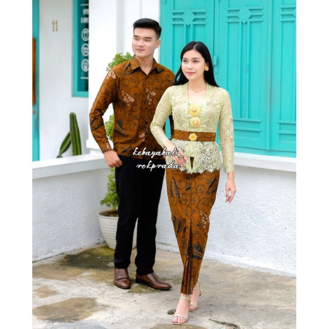 Couple Set | Full Set of Kebaya Dress and Men's Batik Shirt, Batik ...