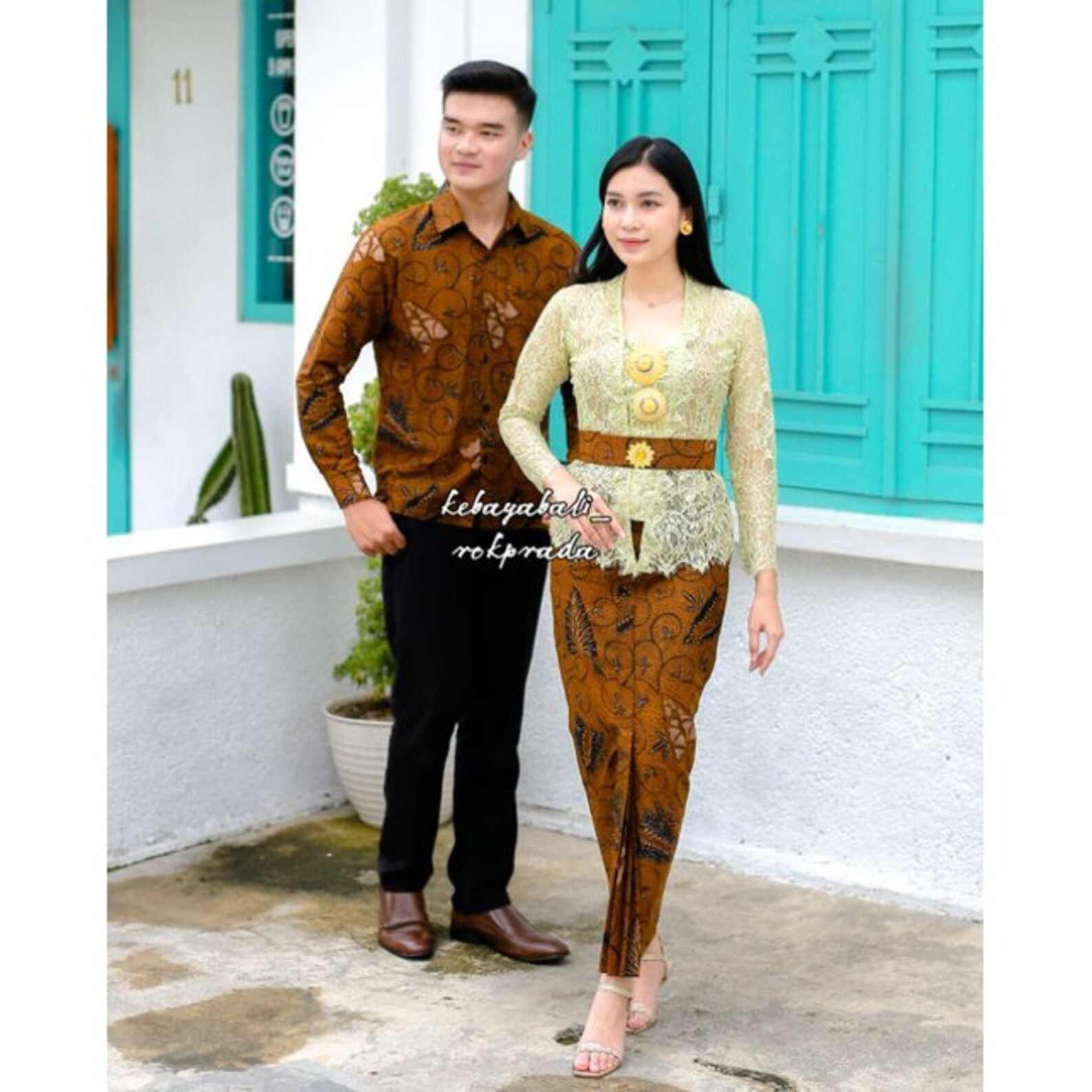Couple Set | Full Set of Kebaya Dress and Men's Batik Shirt, Batik ...